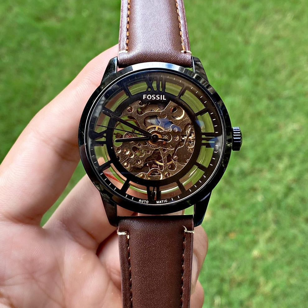 Fossil brown leather belt watch with automatic moment – Maniac Watch